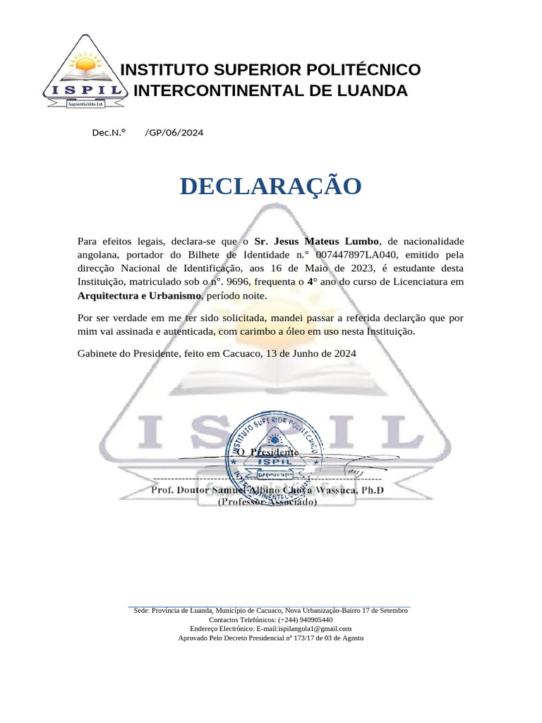 Instituto Superior Intercontinental de Luanda | PDF