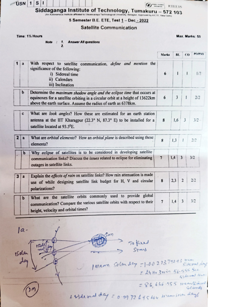 Satellite Communication Exam Questions | PDF | Wireless | Solar System