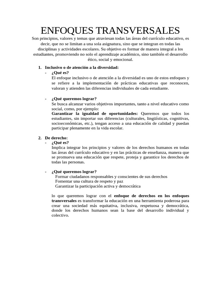 Enfoques Transversales | PDF | Plan de estudios | Sociedad