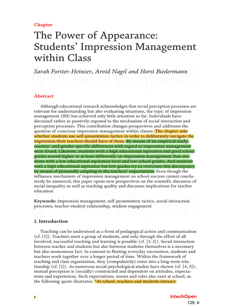 R3. The Power of Appearance - Studentsâ Impression Management Within ...
