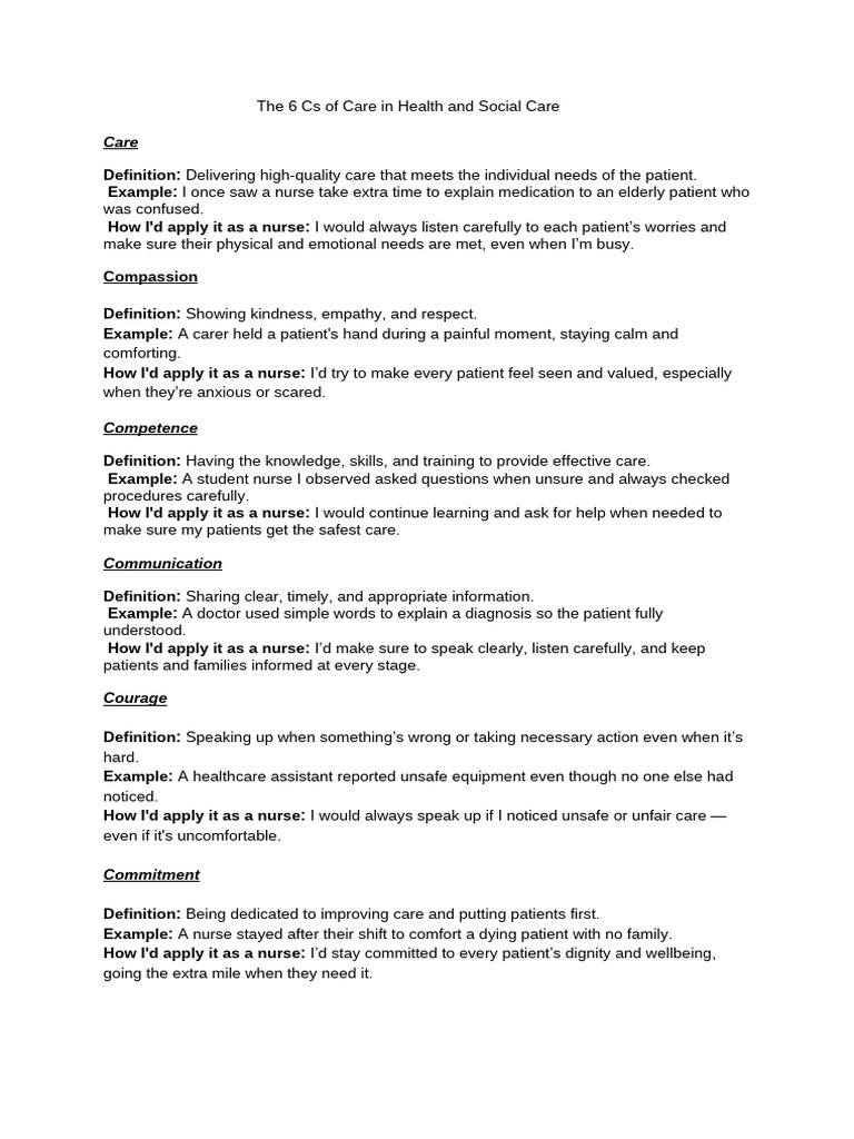 The 6 Cs of Care in Health and Social Care | PDF