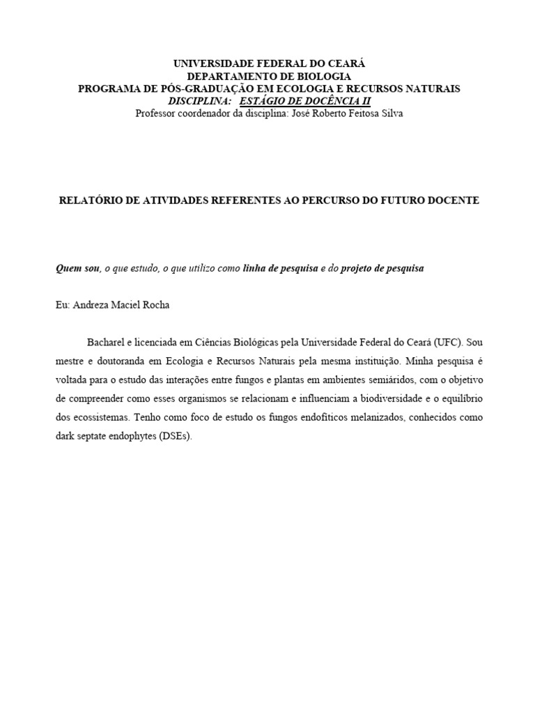 Relatorio de Estagio a Docencia | PDF | Pedagogia | Aprendizado