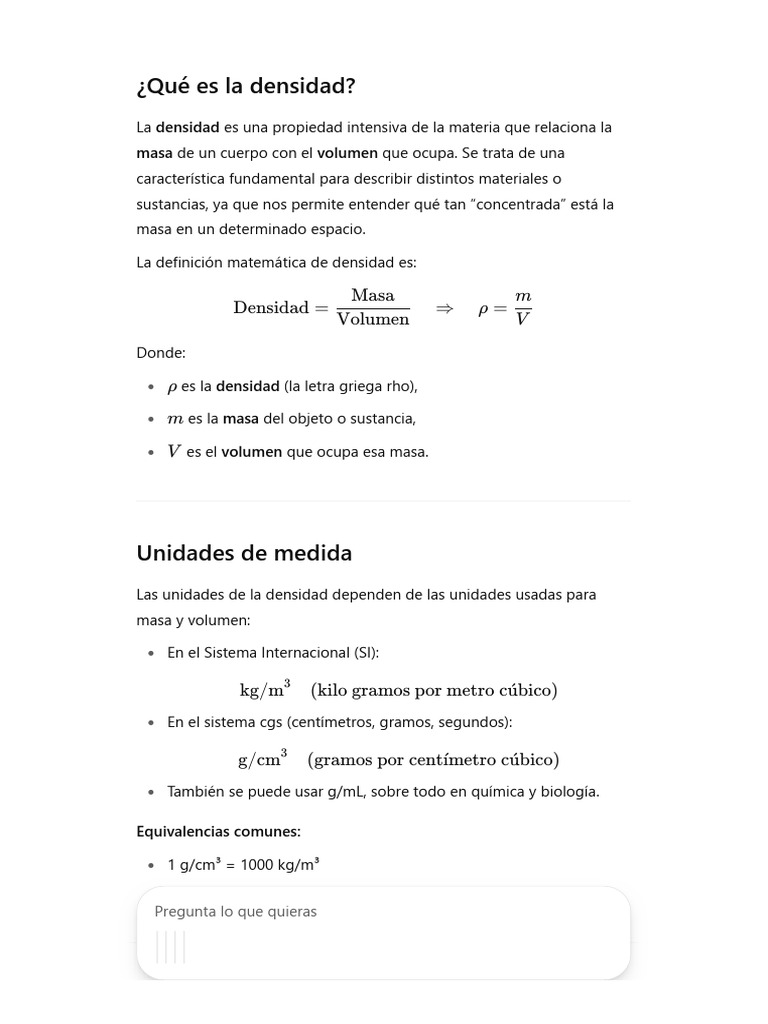 Definición y Fórmula de Densidad | PDF