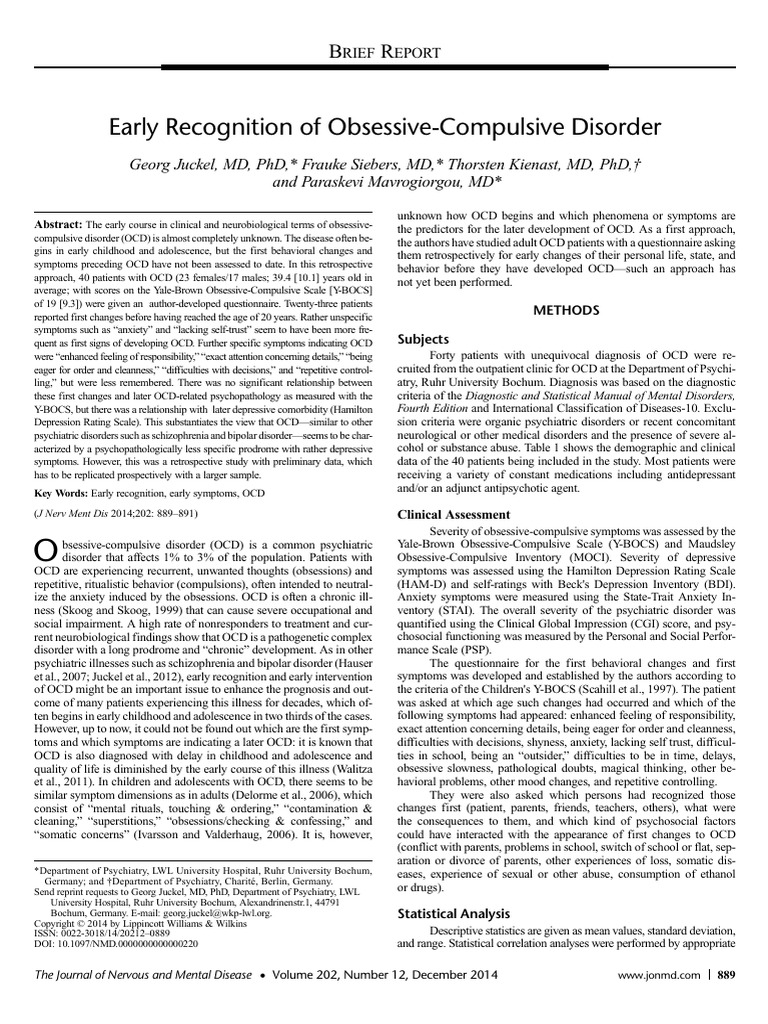 Early - Recognition - of - Obsessive - Compulsive - Disorder 2014 | PDF | Obsessive–Compulsive ...