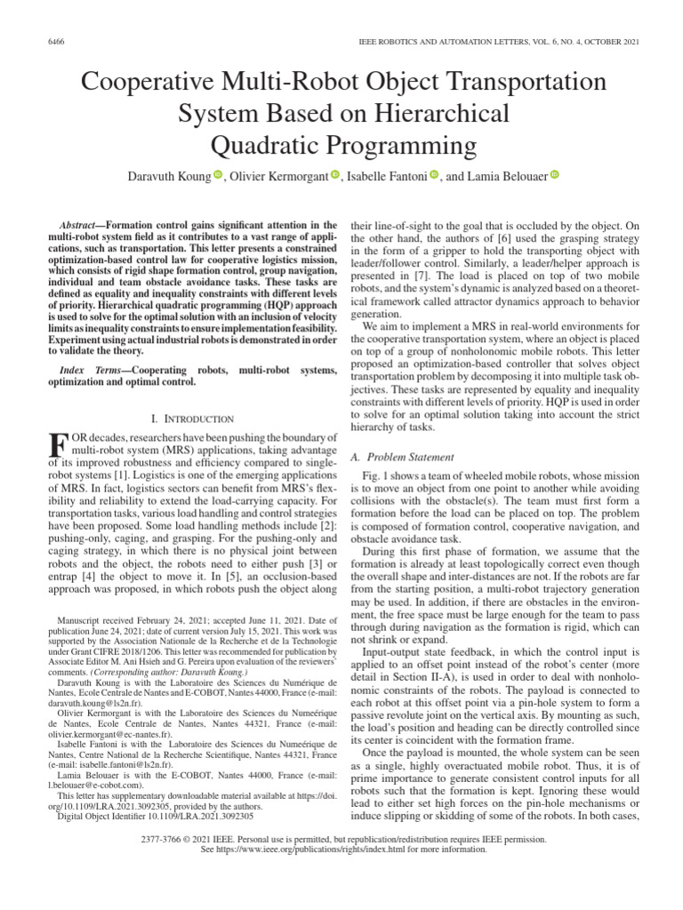 Cooperative Multi-Robot Object Transportation System Based On Hierarchical Quadratic Programming ...