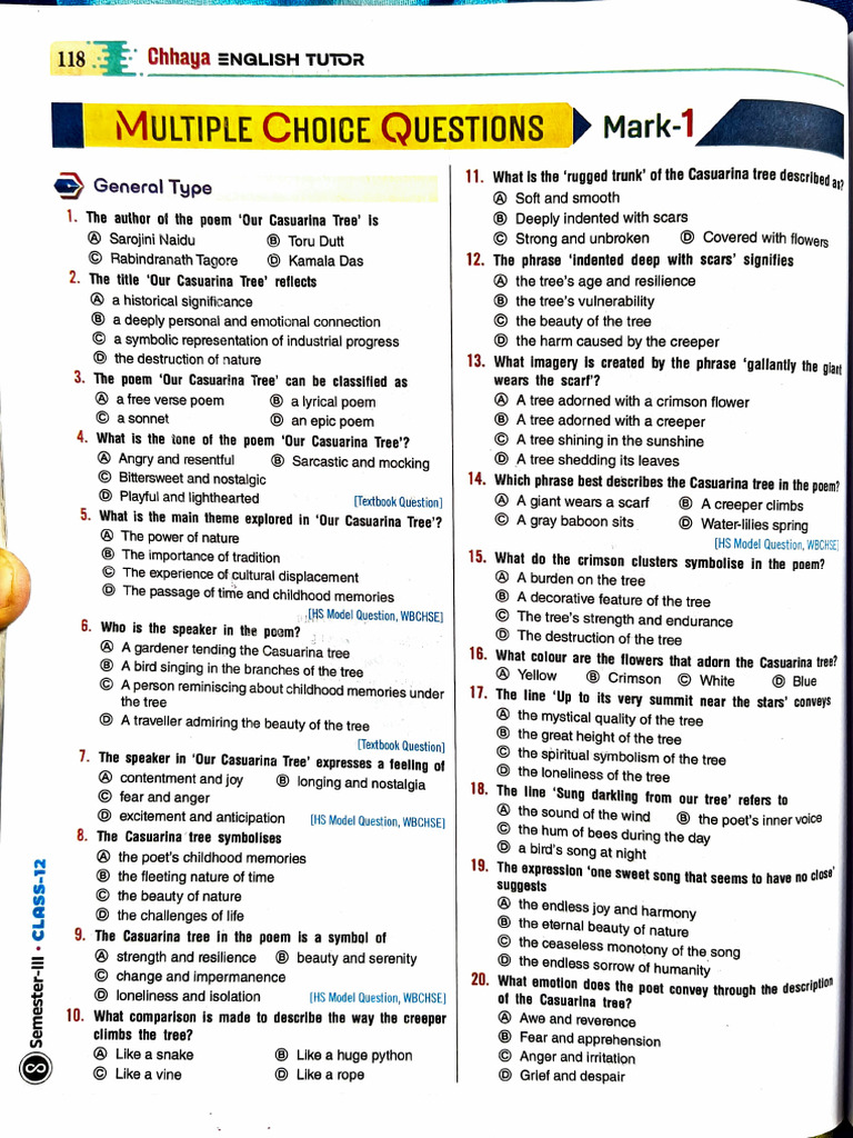 Our Casuarina Tree MCQ 02 | PDF