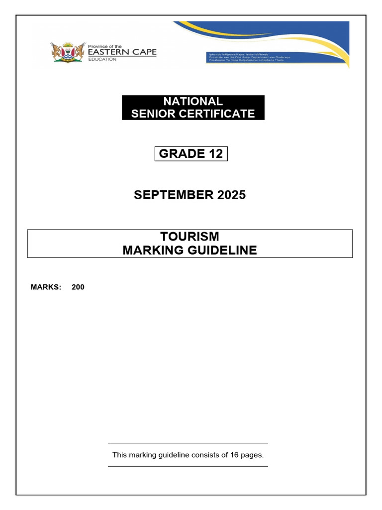 Grade 12 Tourism Memo September 2025 | PDF | Tourism | Fair Trade