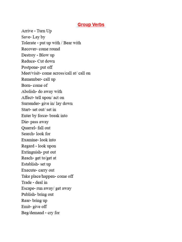 Group Verbs List | PDF