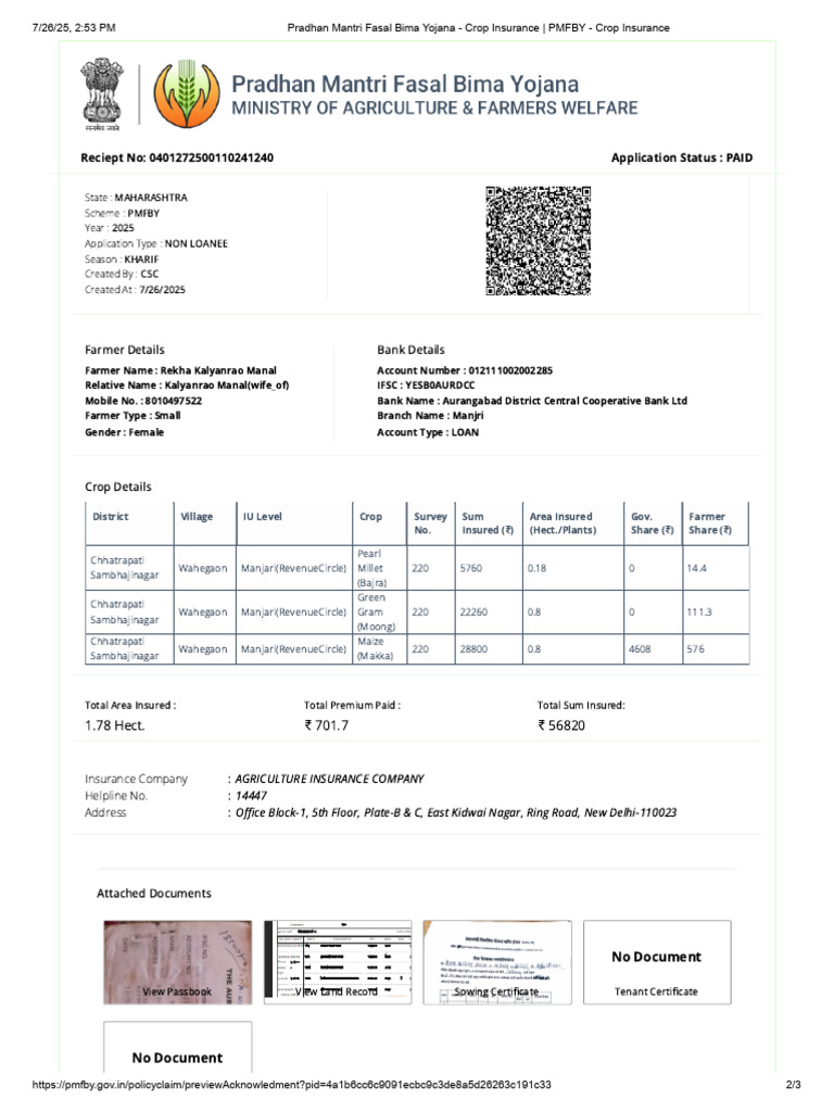 Pradhan Mantri Fasal Bima Yojana - Crop Insurance - PMFBY - Crop Insurance REKHA MANAL | PDF ...