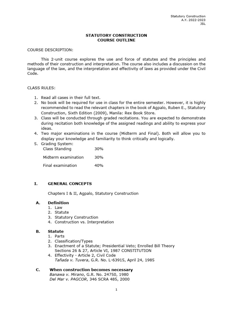 Statutory Construction Course Outline | PDF | Statutory Interpretation ...