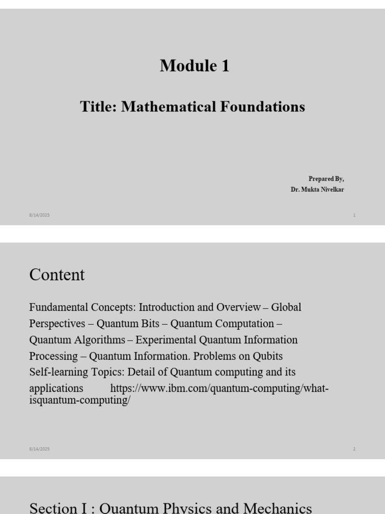 Module 1 and 2 - Mathematical Foundation and Basics of Quantum Machine For Computing - v1 | PDF ...