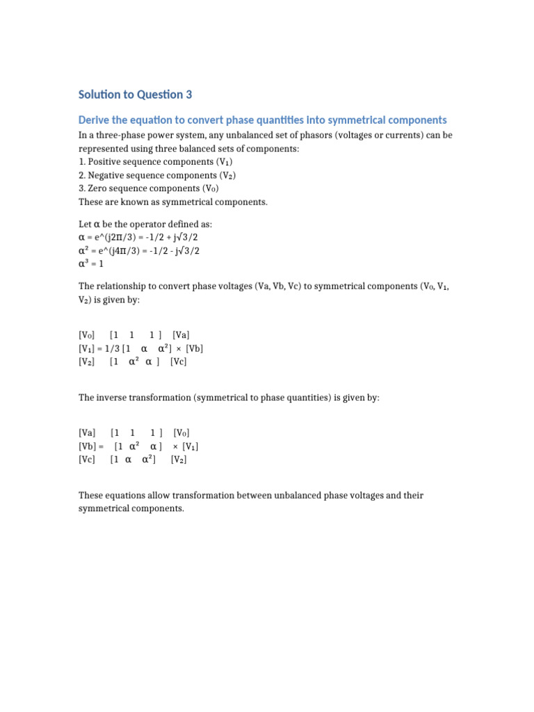 Symmetrical Components Transformation | PDF