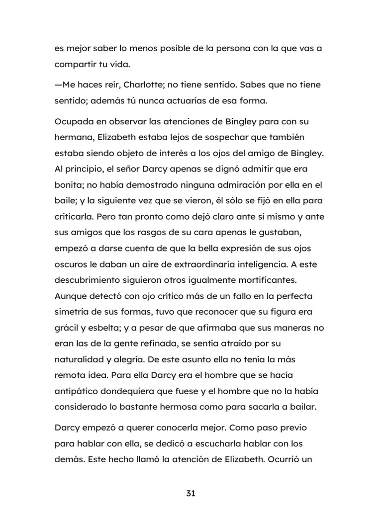 Interés de Darcy por Elizabeth en P&P | PDF
