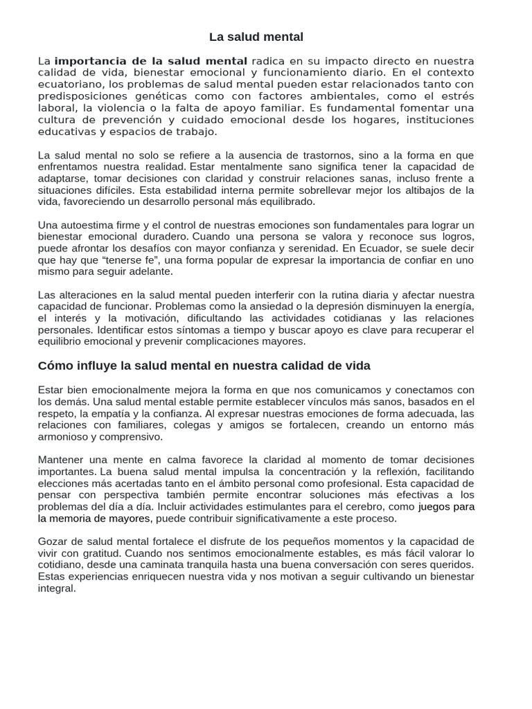 La Salud Mental Exposion | PDF | Salud mental | Las emociones