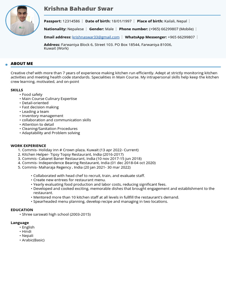 CV Chef Krishna | PDF