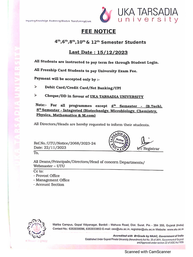 2nd Term - Fee Notice | PDF