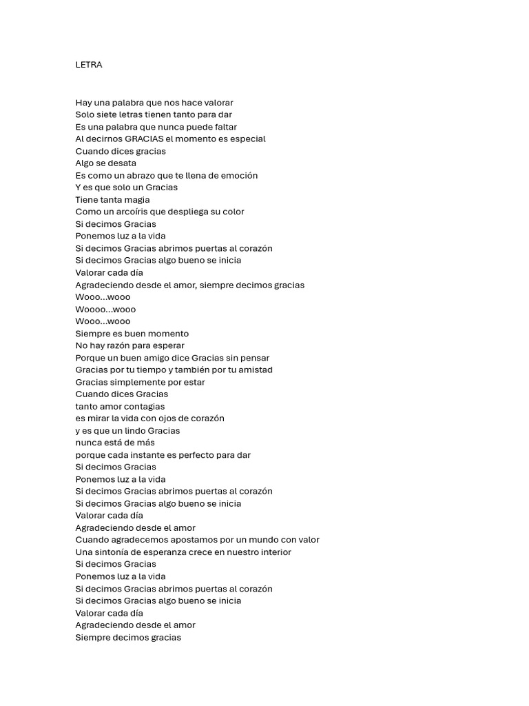 Letra Cancion Gracias | PDF