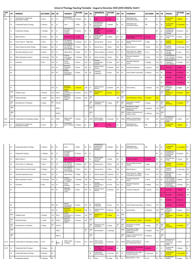 3rd Draft School of Theology Teaching Timetable | PDF | Bible | The Gospel