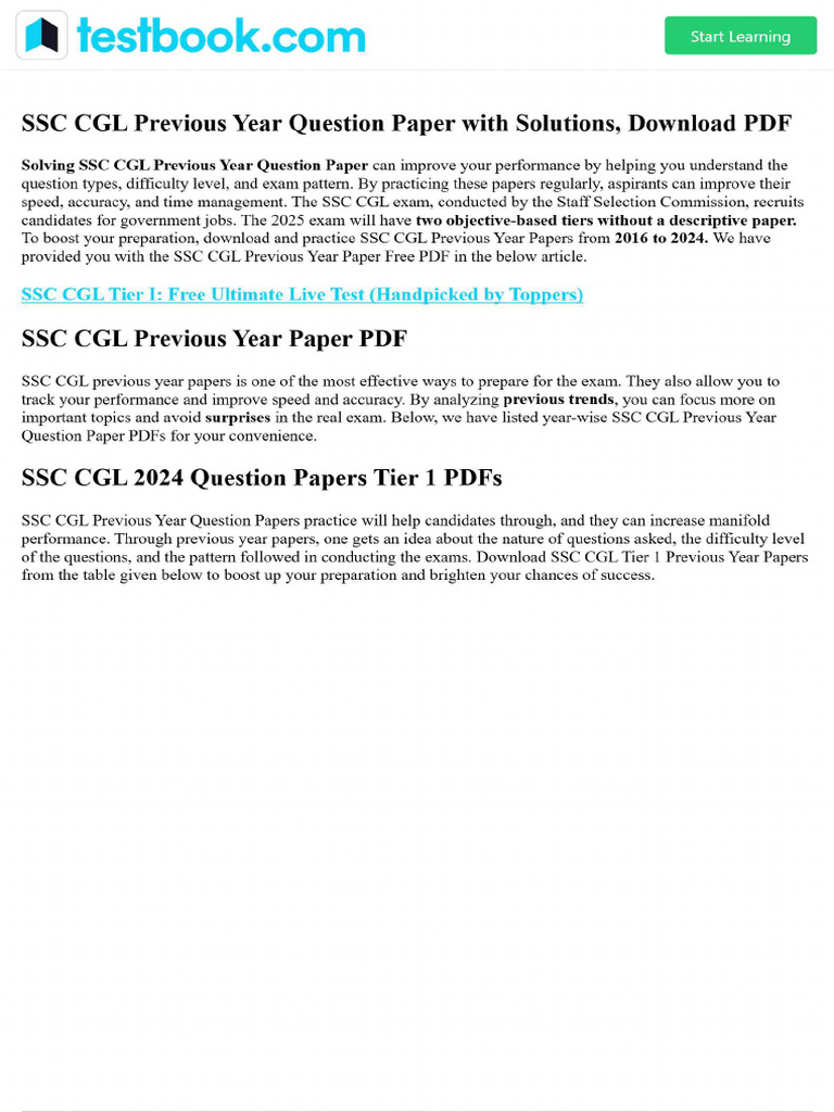 SSC CGL Previous Year Question Paper With Solutions, Download PDF | PDF