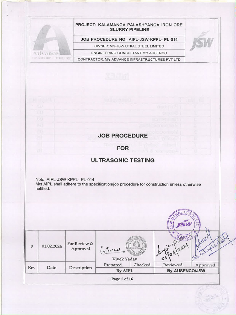 Job Procedure For UT | PDF