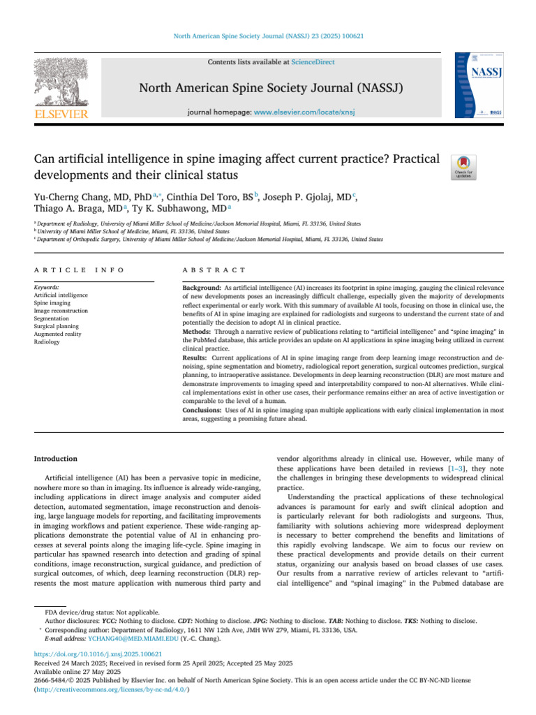 Can Artificial Intelligence in Spine Imaging Affect Current Practice ...