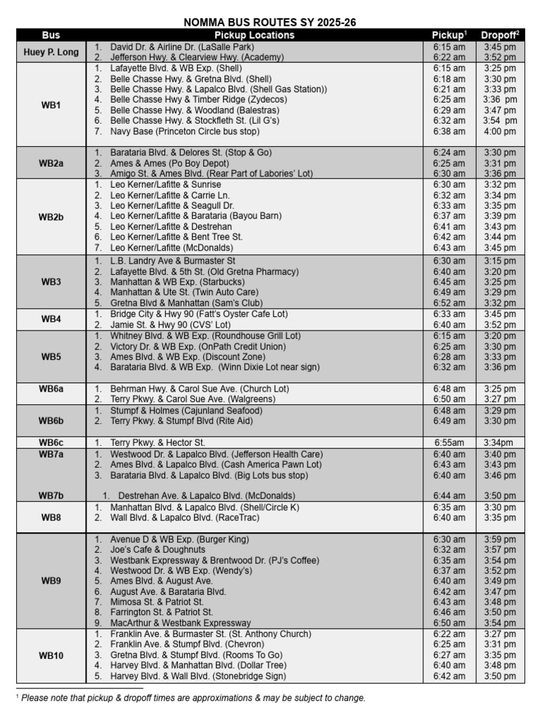 NOMMA Bus Routes 2025-26 Schedule | PDF | Companies Of The United ...