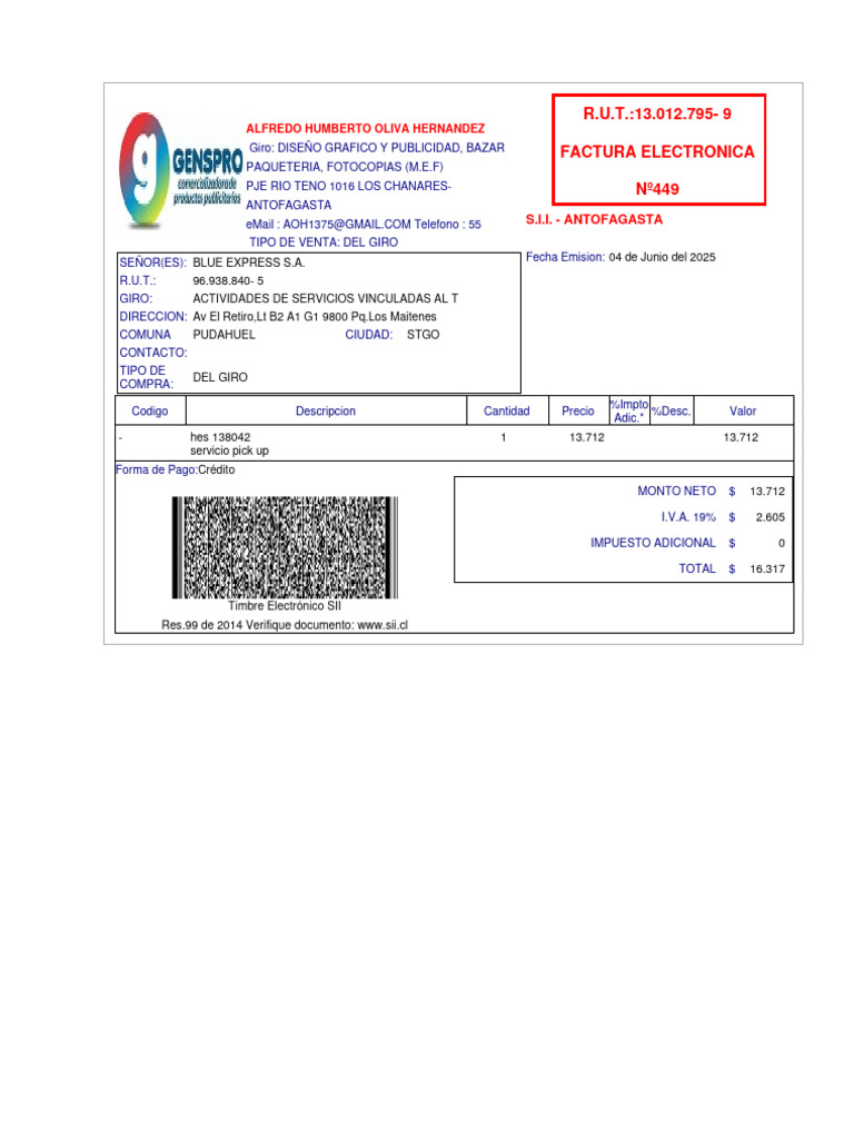 Factura 449 | PDF | Factura | Pagos