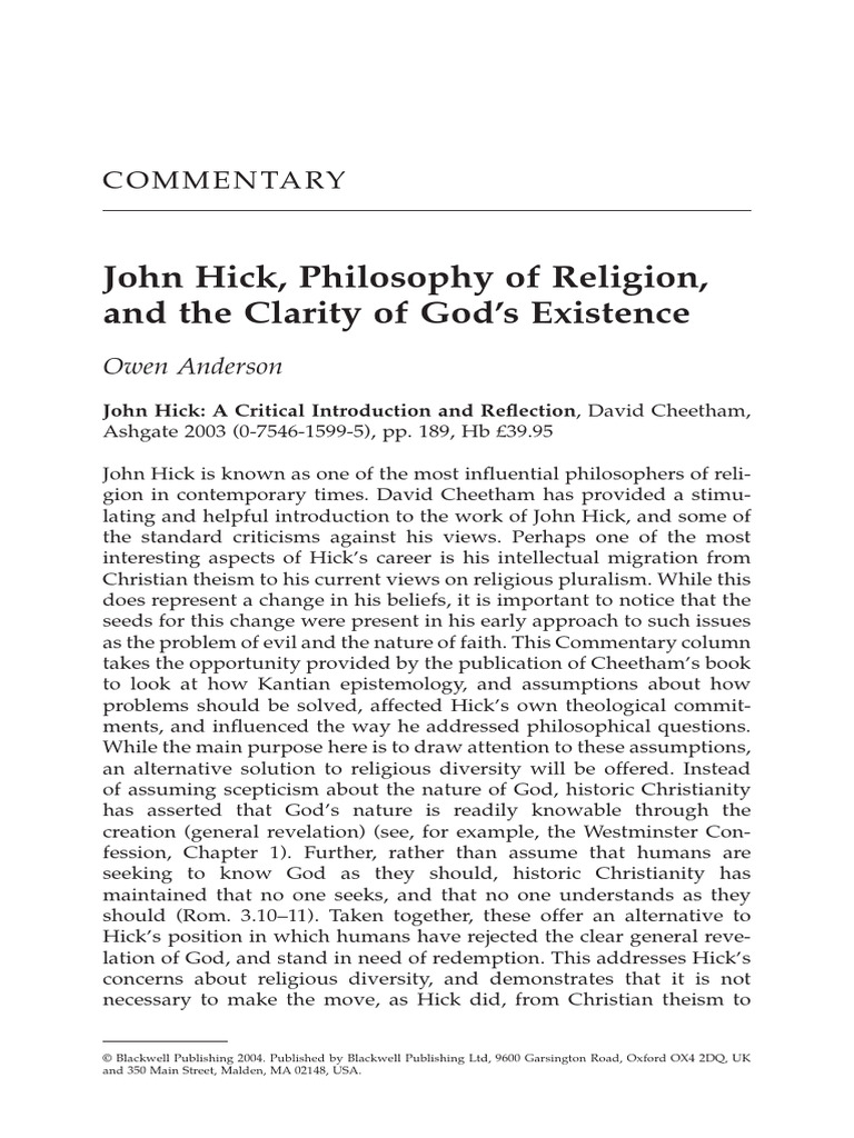 John Hick's Religious Pluralism Explained | PDF | God | Problem Of Evil