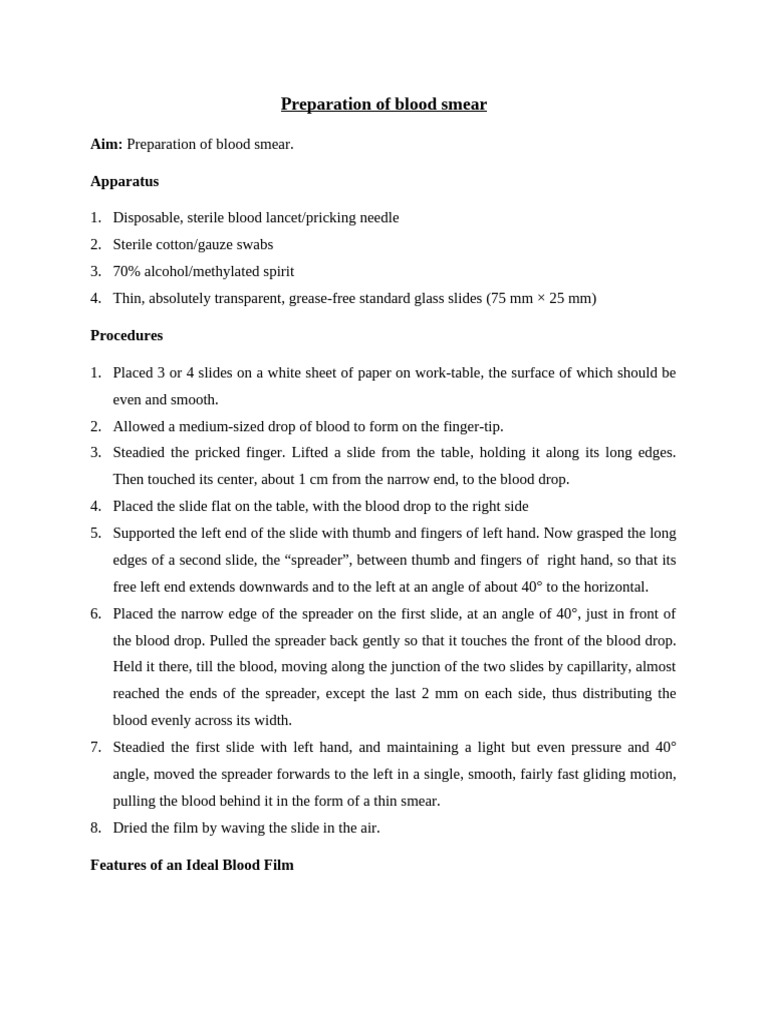 Blood Smear Preparation Guide | PDF