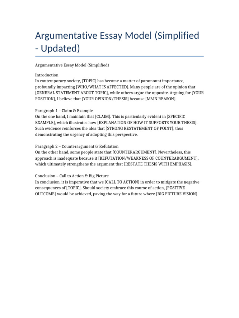 Argumentative Essay Model Simplified Updated | PDF