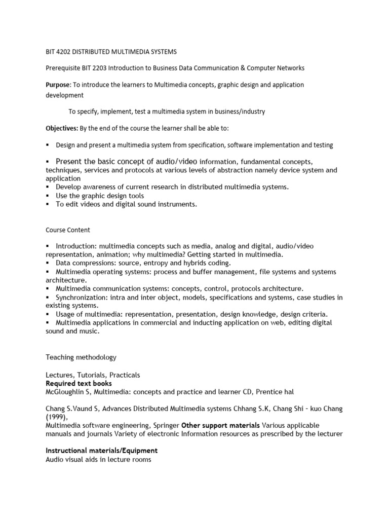 Bit 4203 Distributed Multimedia Systems | PDF | Multimedia | Video