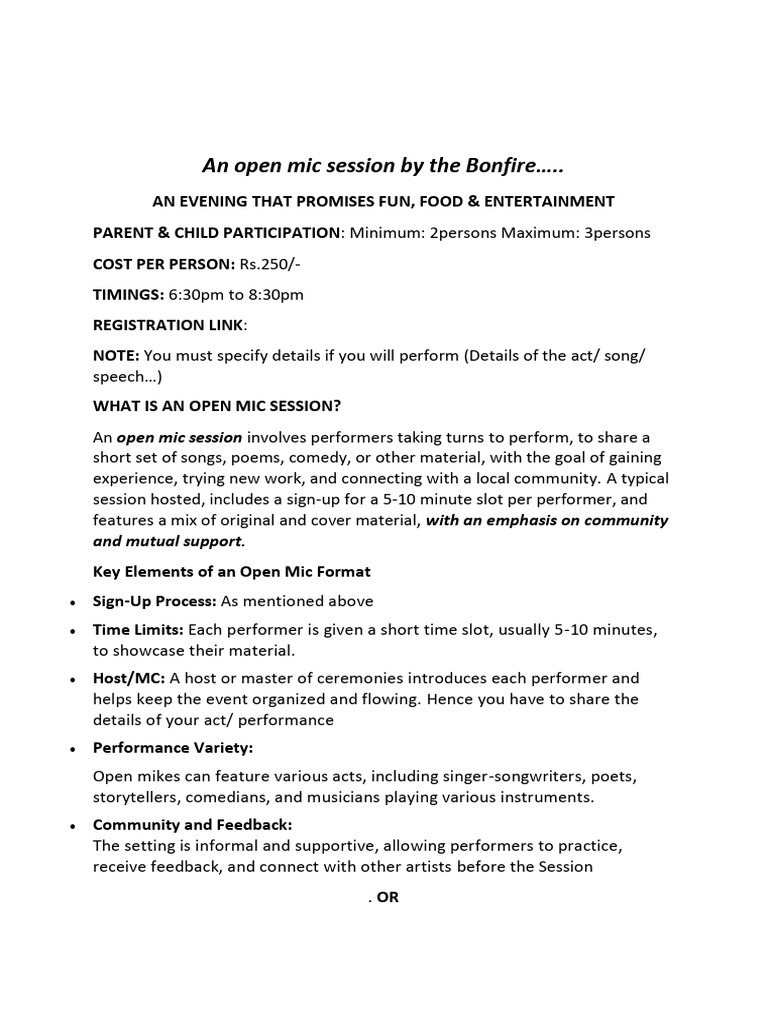 An Open Mic Session by The Bonfire | PDF | Entertainment | Performing Arts