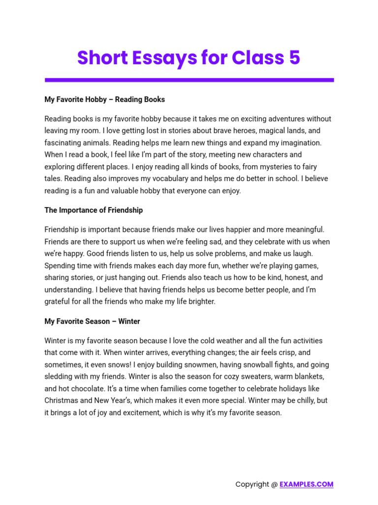 Short Essays for Class 5 Students | PDF