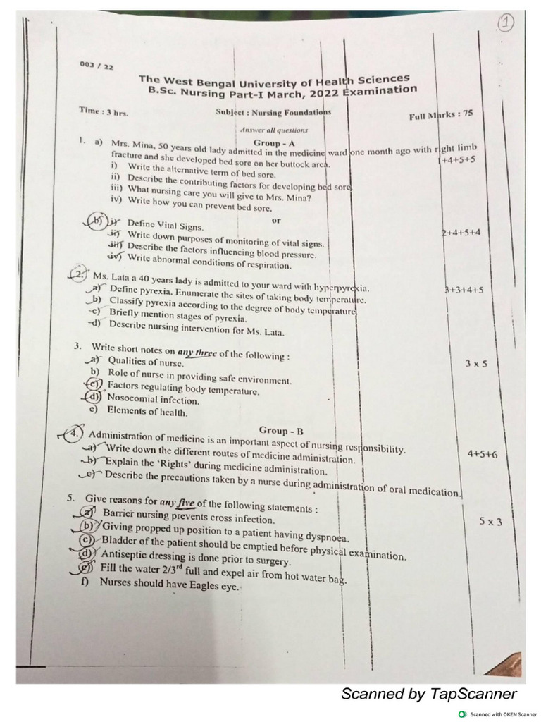 Nursing Foundation Previous Question Paper... | PDF