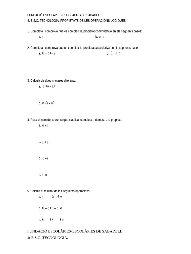 Propiedades Operaciones Lógicas | PDF