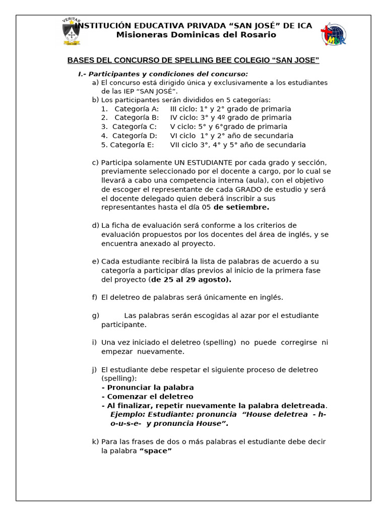 Concurso de Spelling Bee en IEP San José | PDF