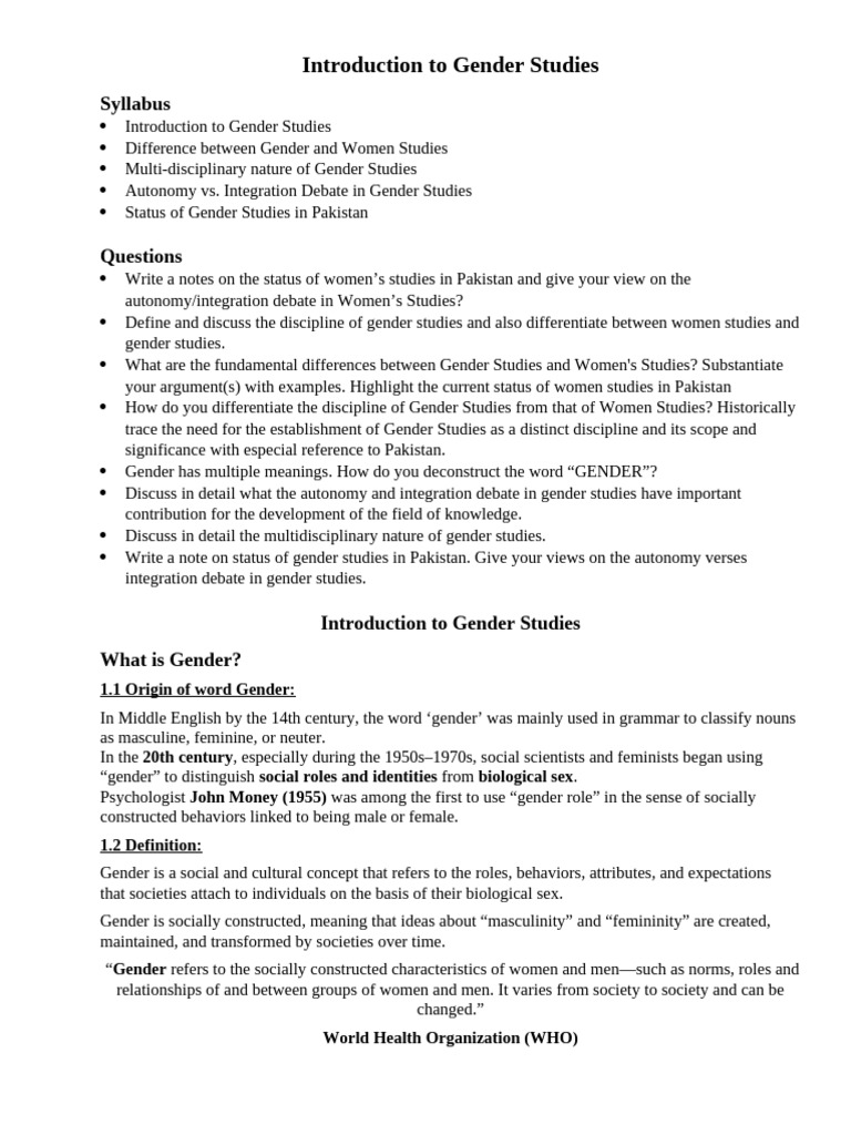 Gender Studies Overview and Debates | PDF | Gender | Gender Studies