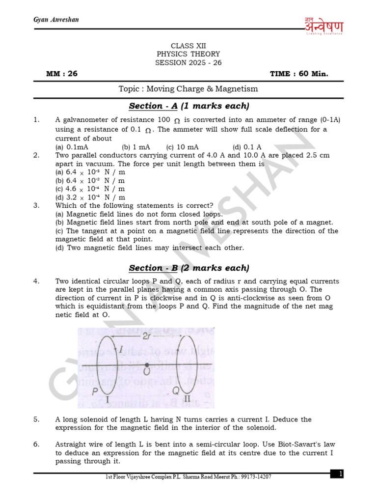 Class XII Physics: Moving Charge & Magnetism | PDF | Magnetic Field ...