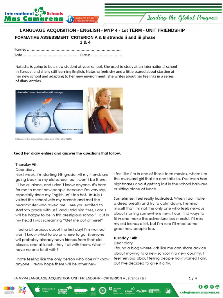 MYP 4 English: Friendship Unit Assessment | PDF | Human Communication ...