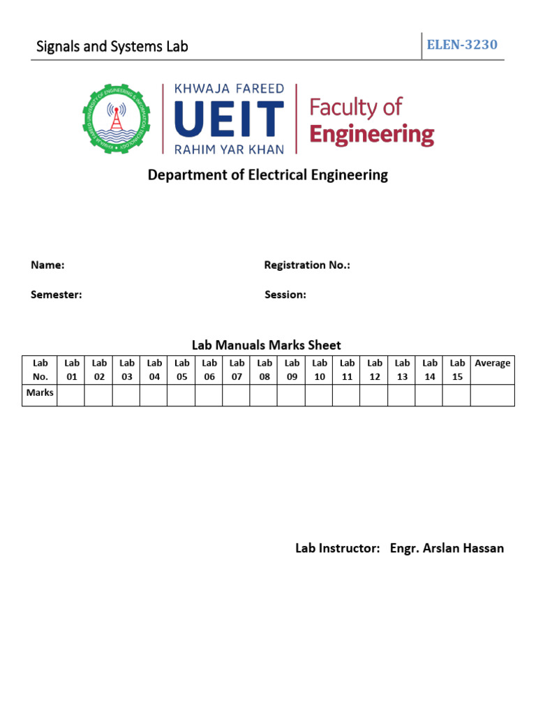Signals and Systems Lab Marks Sheet | PDF