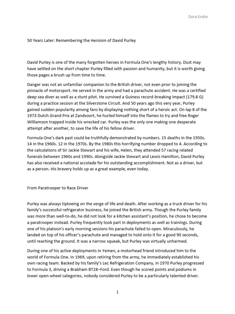 50 Years Later - Remembering The Heroism of David Purley | PDF ...