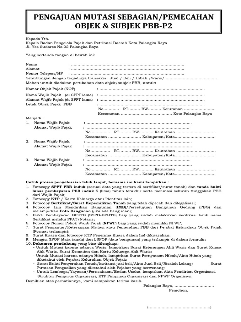 Formulir Pemecahan PBB BPPRD 2025 | PDF