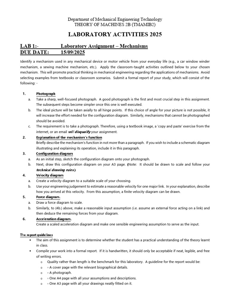 Mechanism Analysis Lab Report Guide | PDF | Force