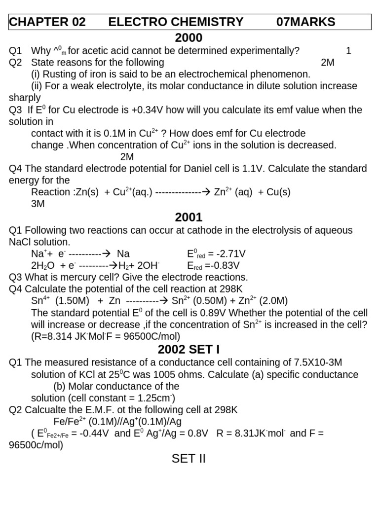 Electrochemistry Exam Questions and Solutions | PDF | Electrochemistry ...