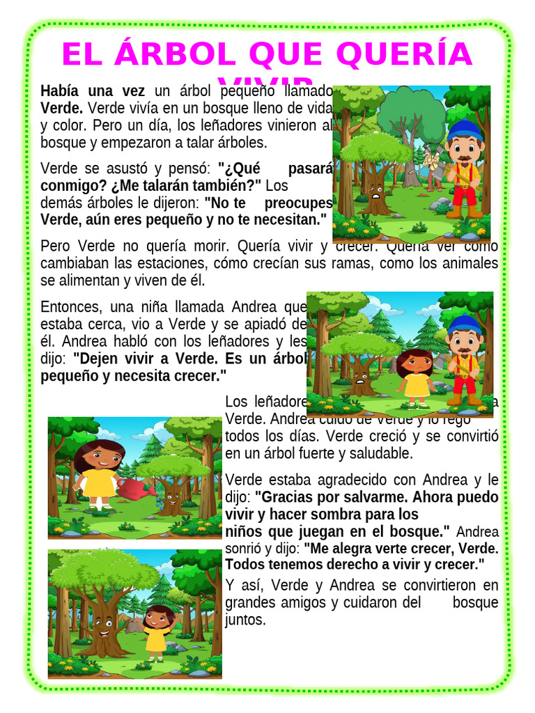 Ficha Cuento El Árbol Que Quería Vivir Maestra Janet | PDF