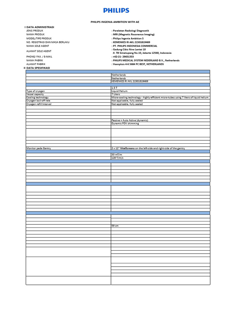 Philips Ingenia Ambition 1.5T MRI Details | PDF | Magnetic Resonance ...