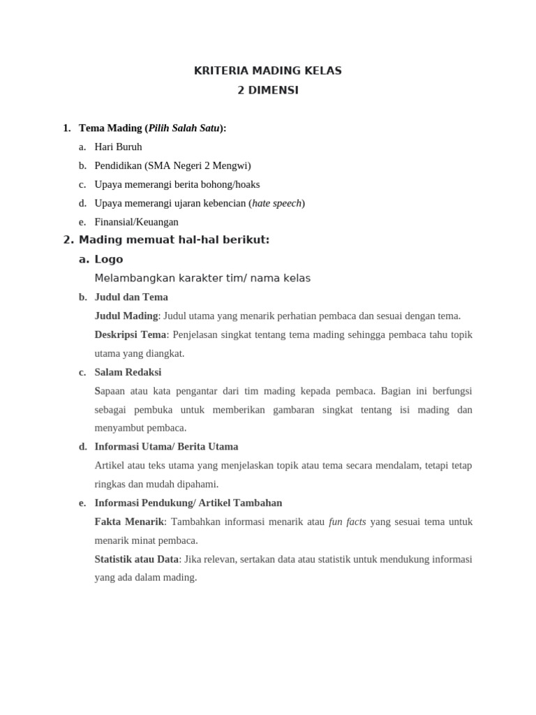Sistematika Mading Kelas 2 Dimensi | PDF