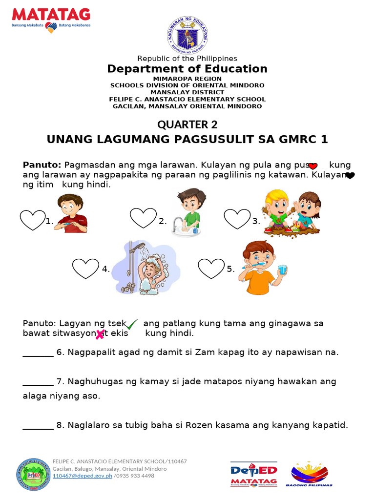 q2 1st Summative Test in GMRC 1 | PDF
