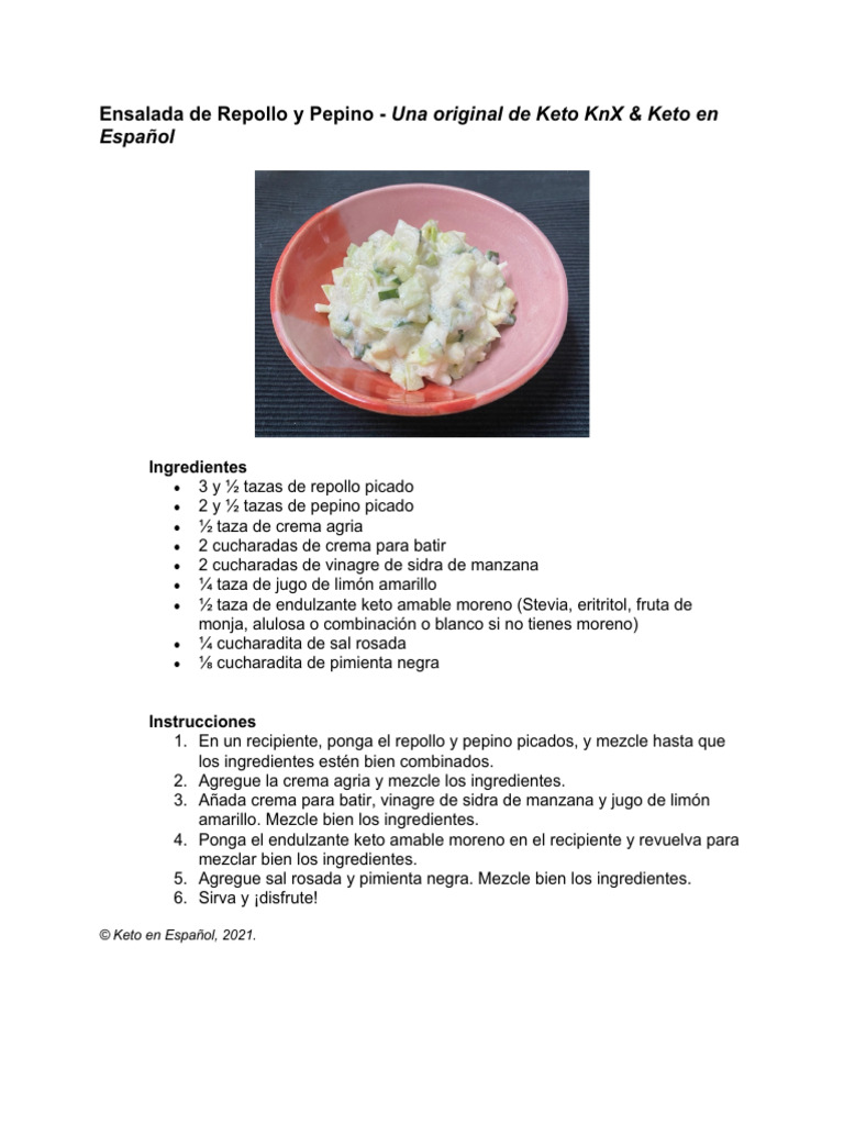 Ensalada de Repollo Y Pepino - : Una Original de Keto KNX & Keto en ...