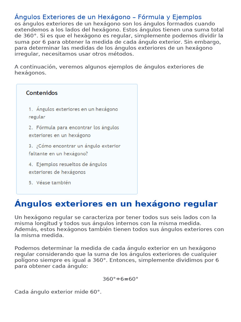 Ángulos Exteriores de Un Hexágono - Fórmula y Ejemplos | PDF | Ángulo ...